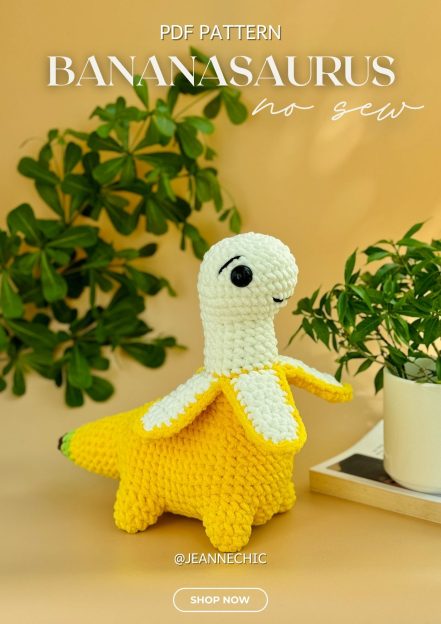 NO SEW Cute BANANASAURUS Crochet Pattern for Dinosaur Plushies ...