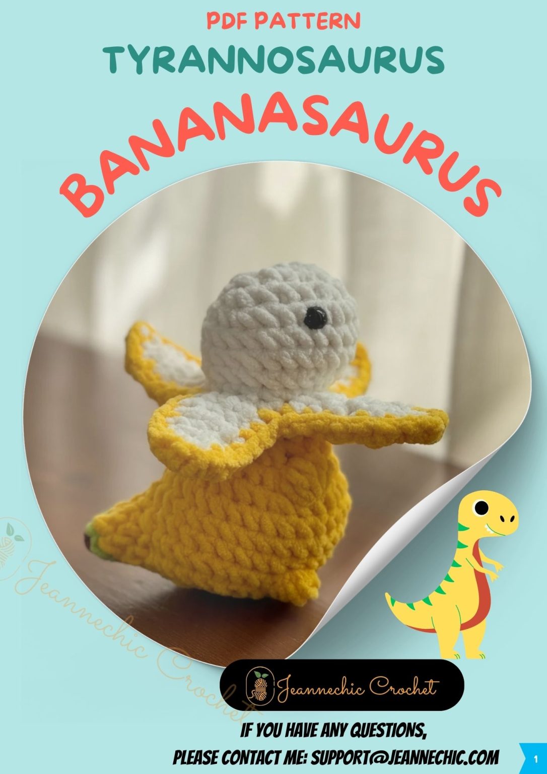 NO SEW Cute BANANASAURUS Crochet Pattern for Dinosaur Plushies ...