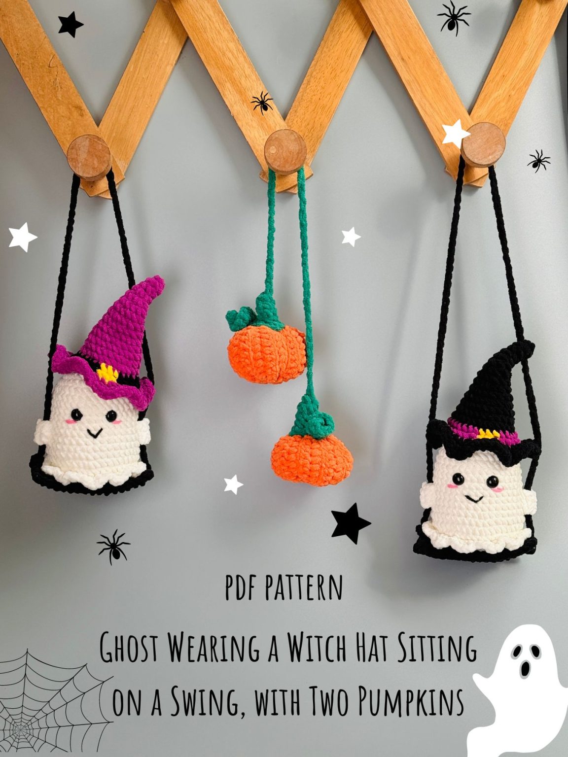 Mini Ghost Crochet Pattern - Ghost Wearing a Witch Hat Sitting on a ...